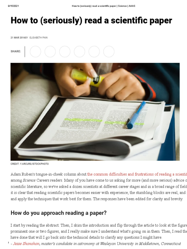 How To (Seriously) Read A Scientific Paper - Science - AAAS | PDF ...