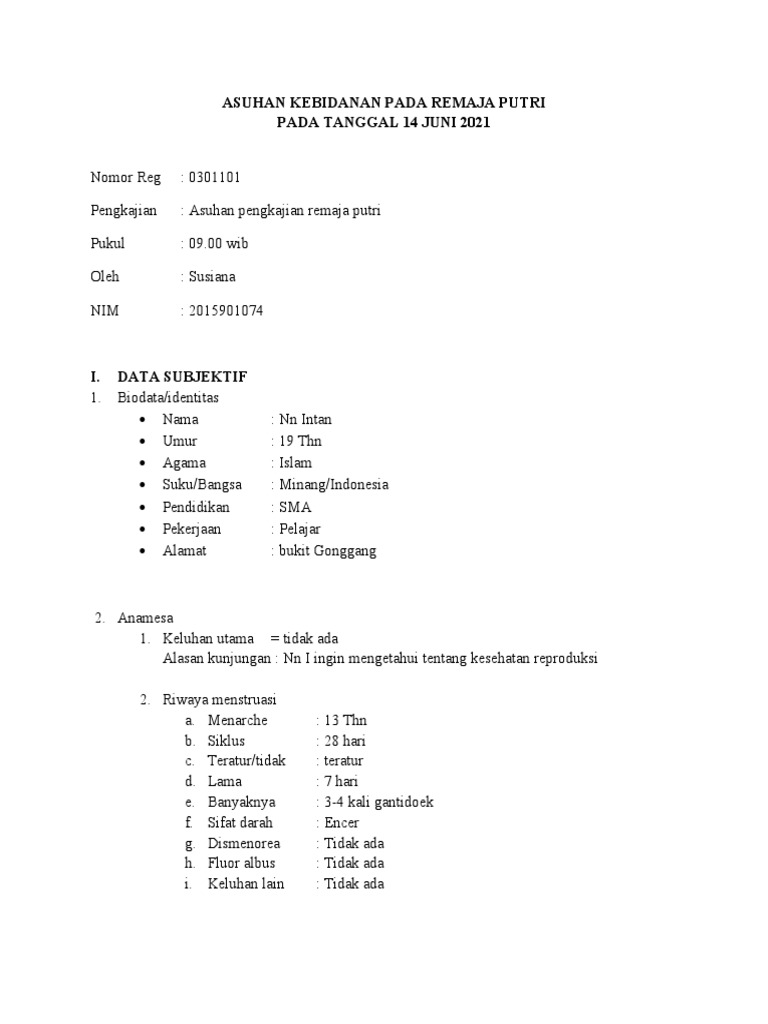 Asuhan Kebidanan Pada Remaja Putri | PDF