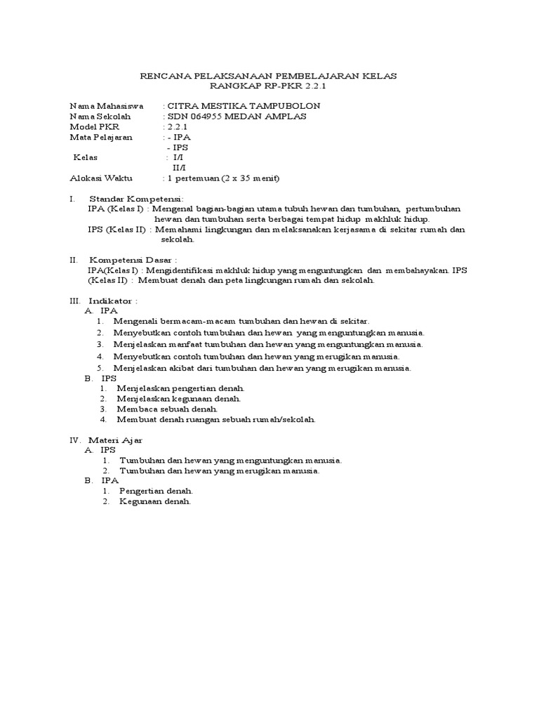 RPP Kelas Rangkap Model 221 K13 | PDF