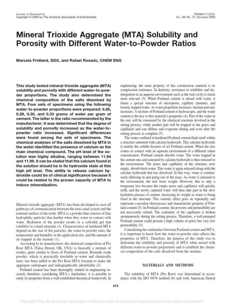 Mineral Trioxide Aggregate MTA Solubility and Porosity With | PDF ...