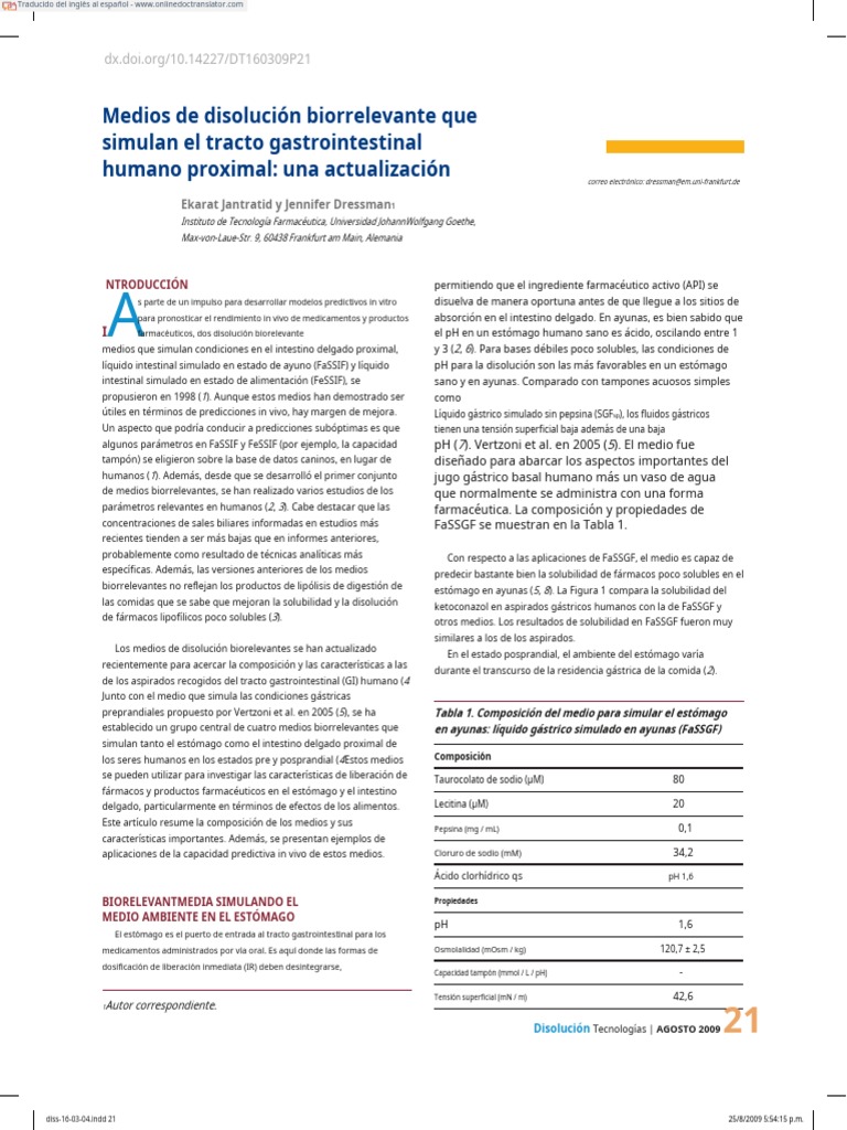 Biorelevant Dissolution Media Simulating The PRoximal Human - En.es ...