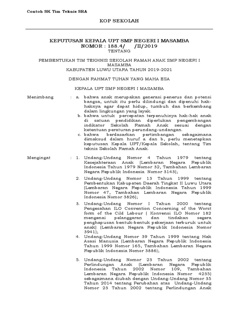 Contoh SK Tim Teknis SRA | PDF