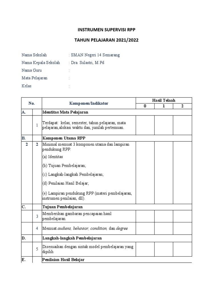 Instrumen Supervisi Pembelajaran | PDF