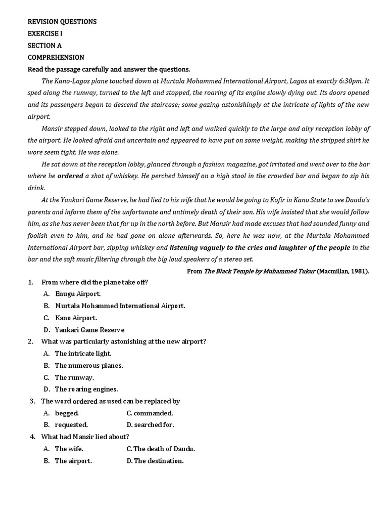 English Language Revision Questions - Grade 7 | PDF | Grammatical Tense ...