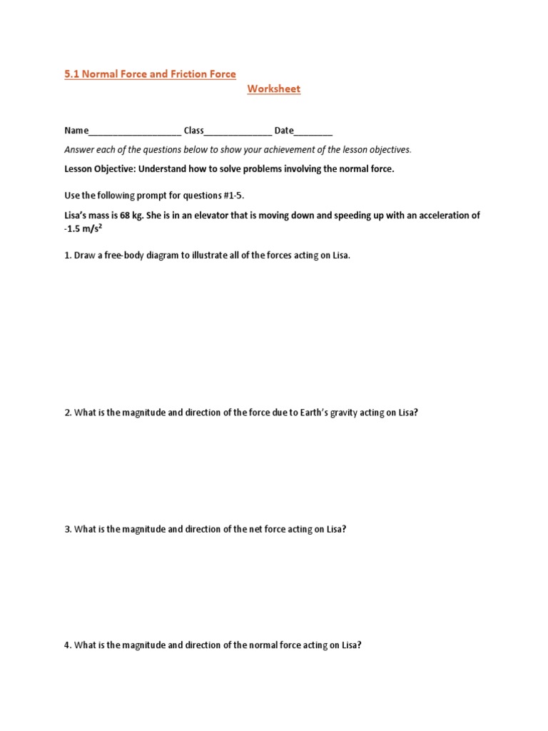 5.1 Normal Force and Friction Force Worksheet | PDF
