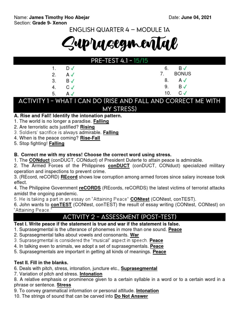 Suprasegmental: A. Rise and Fall! Identify The Intonation Pattern | PDF