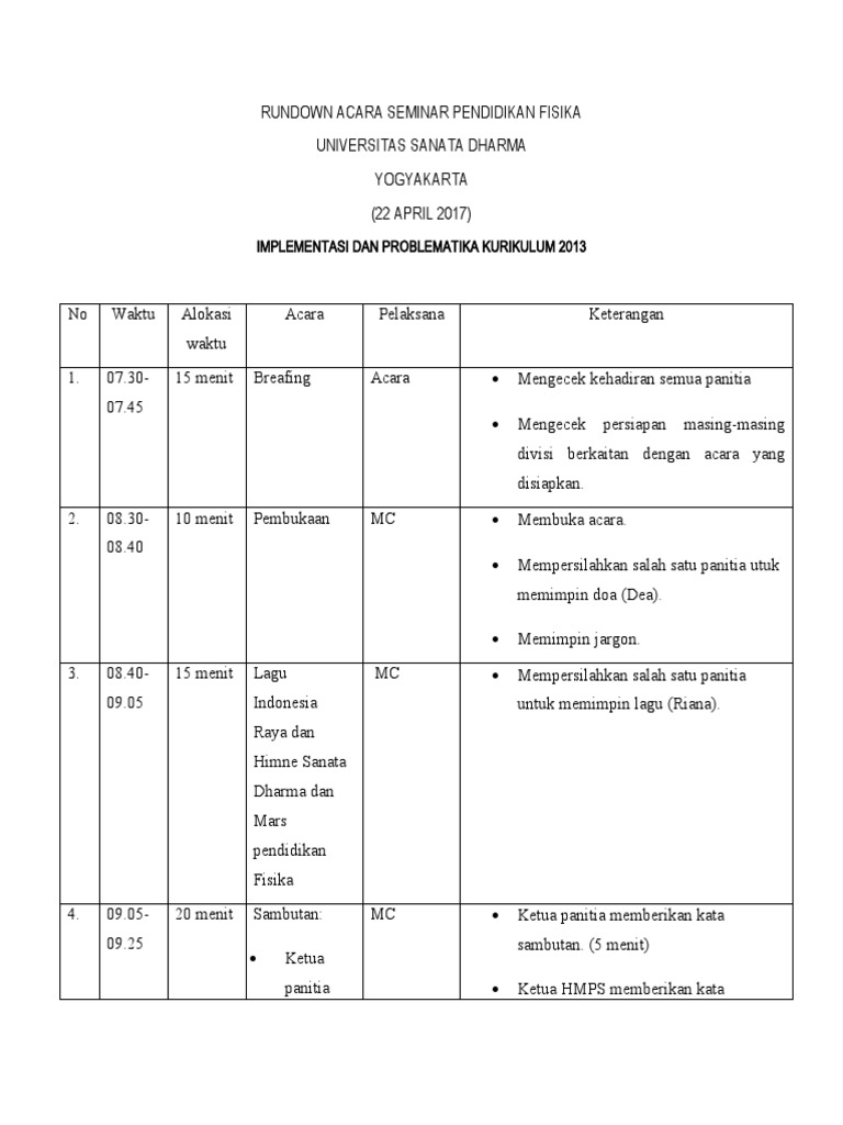 Rundown Acara Seminar Pendidikan Fisika | PDF