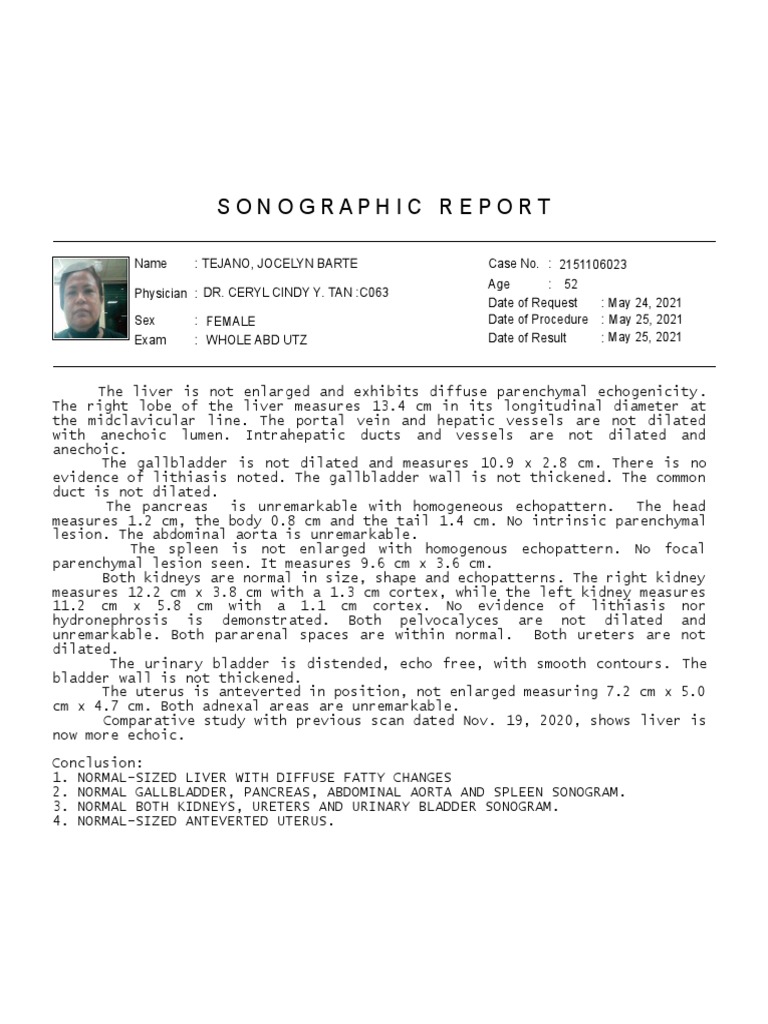 Sonographic Report | PDF | Liver | Medical Ultrasound