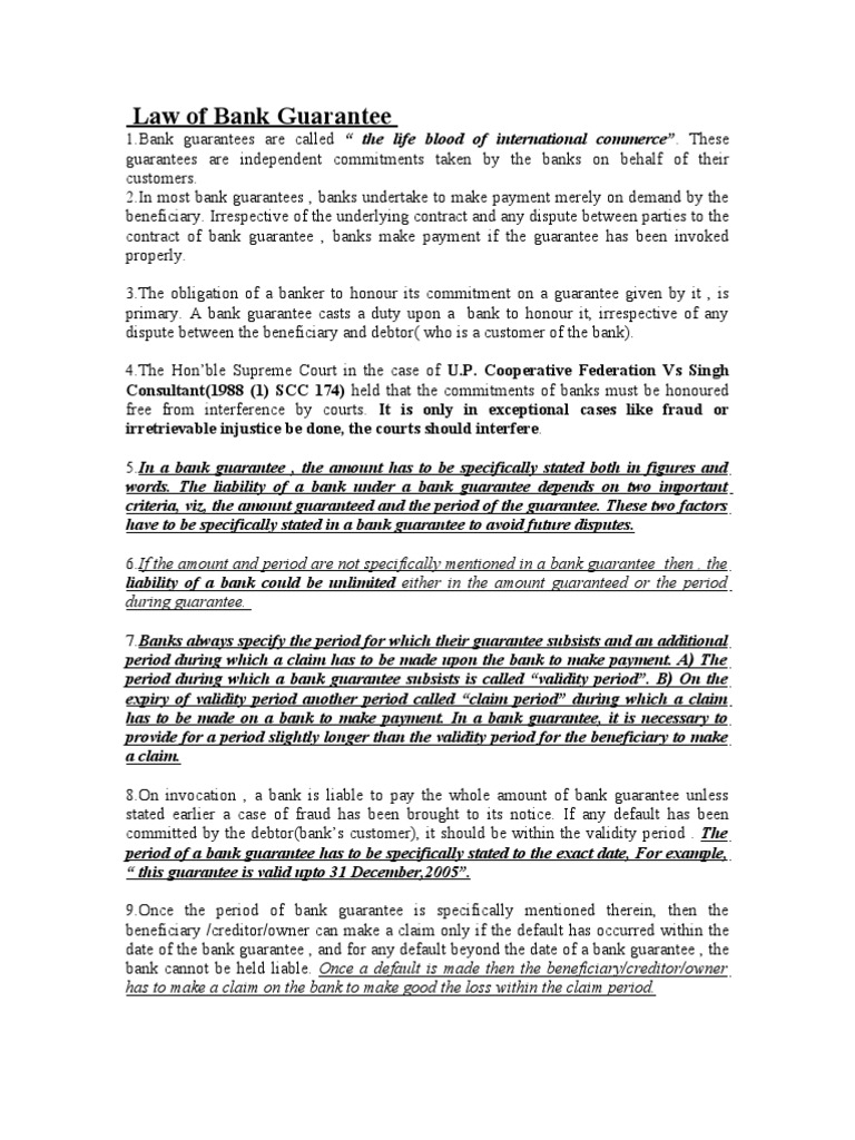 Bank Guarantee (Law Project) | PDF | Guarantee | Contract Law