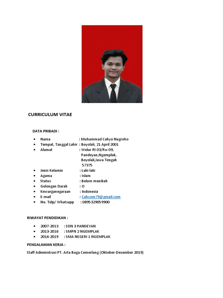 CV Muhammad Cahyo: Pengalaman Admin | PDF | Gaya Hidup