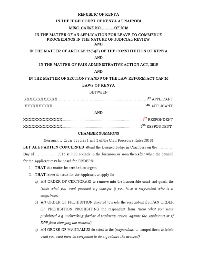 Judicial Review Application Process Kenya | PDF | Public Law | Government