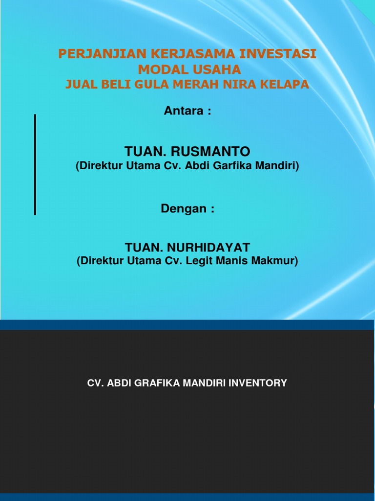 Kerjasama Investasi Gula Merah Nira | PDF