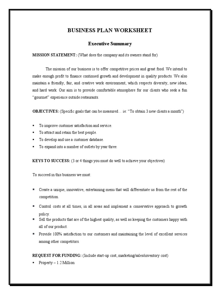 Business Plan Worksheet: Executive Summary | PDF | Marketing | Social Media
