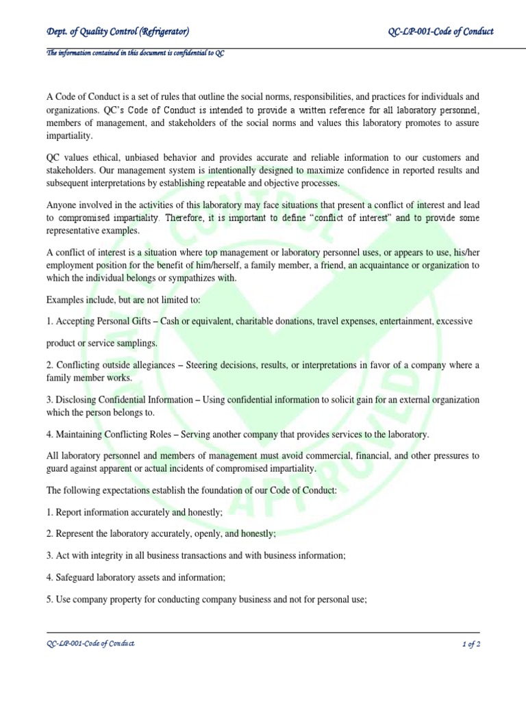 QC-LP-001-Code of Conduct (Impartiality) | PDF | Conflict Of Interest | Confidentiality