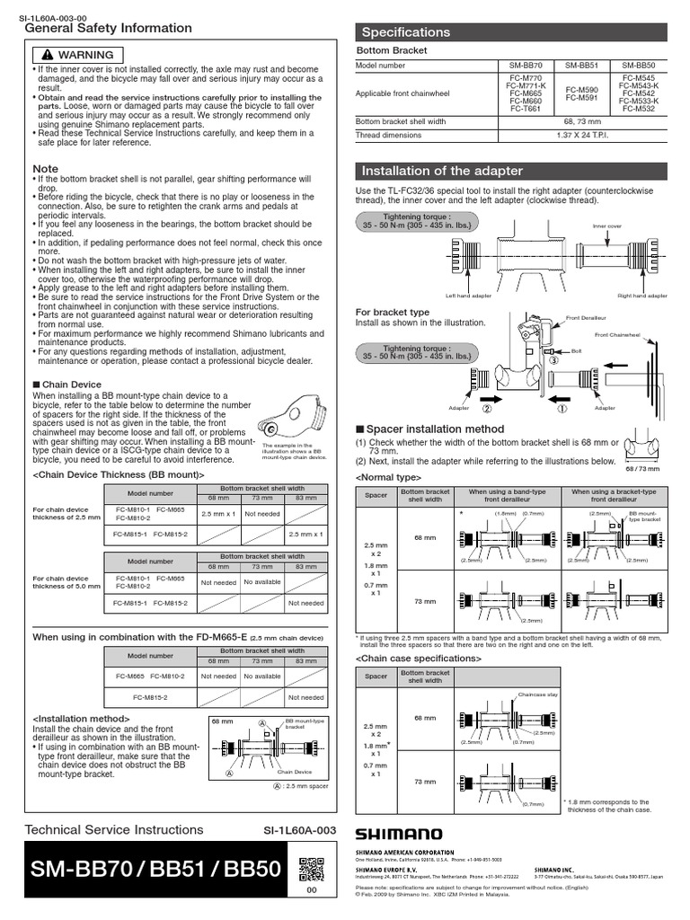 Shimano SM BB70 Installation Guide | PDF | Mechanical Engineering ...