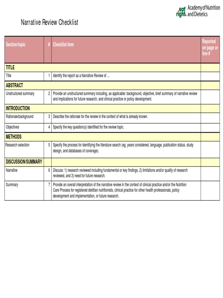 Narrative Review Checklist Overview | PDF | Health Care | Health Sciences