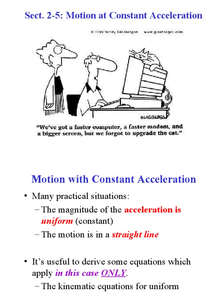Sect. 2-5: Motion at Constant Acceleration | PDF | Acceleration | Velocity