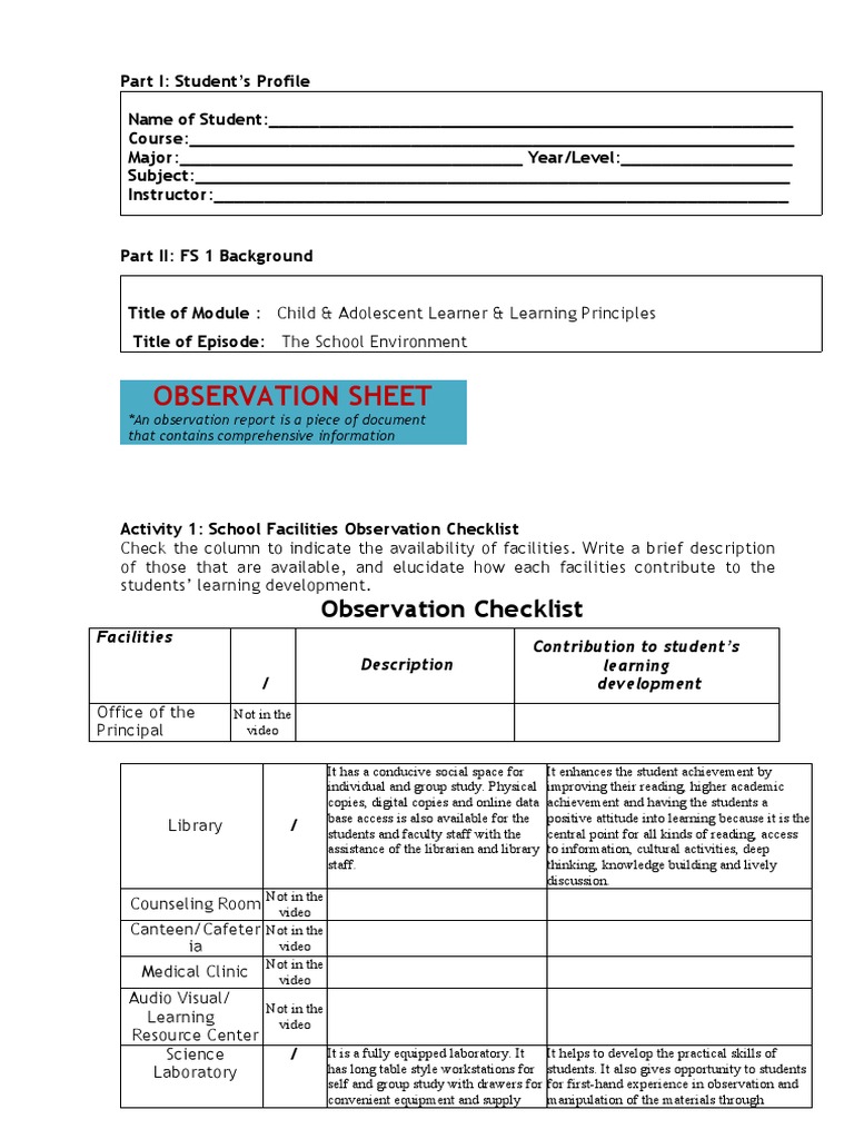 M1 Ep1 Activity Sheet 1 | PDF | Classroom | Learning