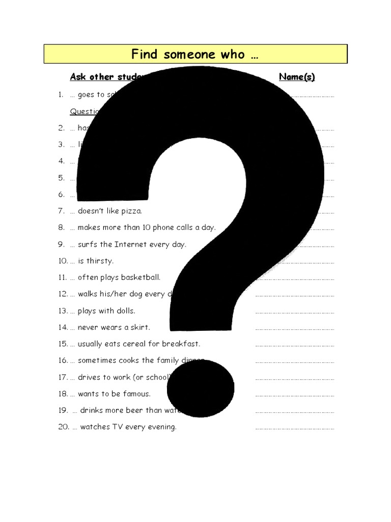 Present Simple - Find Someone Who | PDF | Food And Drink