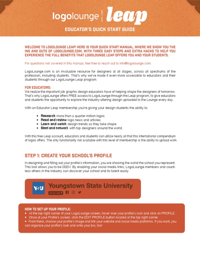 Educator's Quick Start Guide: Step 1: CREATE YOUR School's PROFILE ...