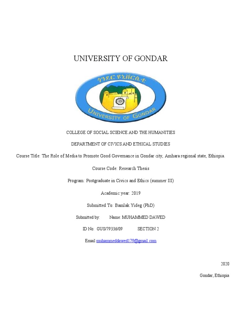 University of Gondar: College of Social Science and The Humanities ...
