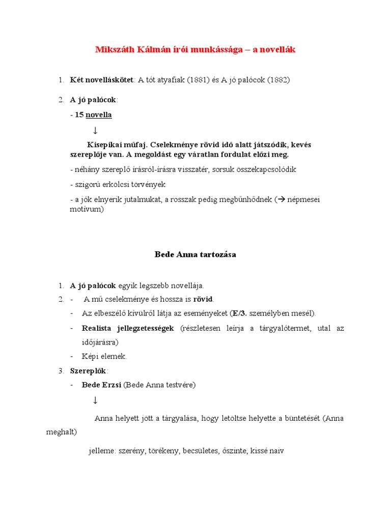 Mikszáth Kálmán Írói Munkássága - A Novellák I., Bede Anna Tartozása | PDF