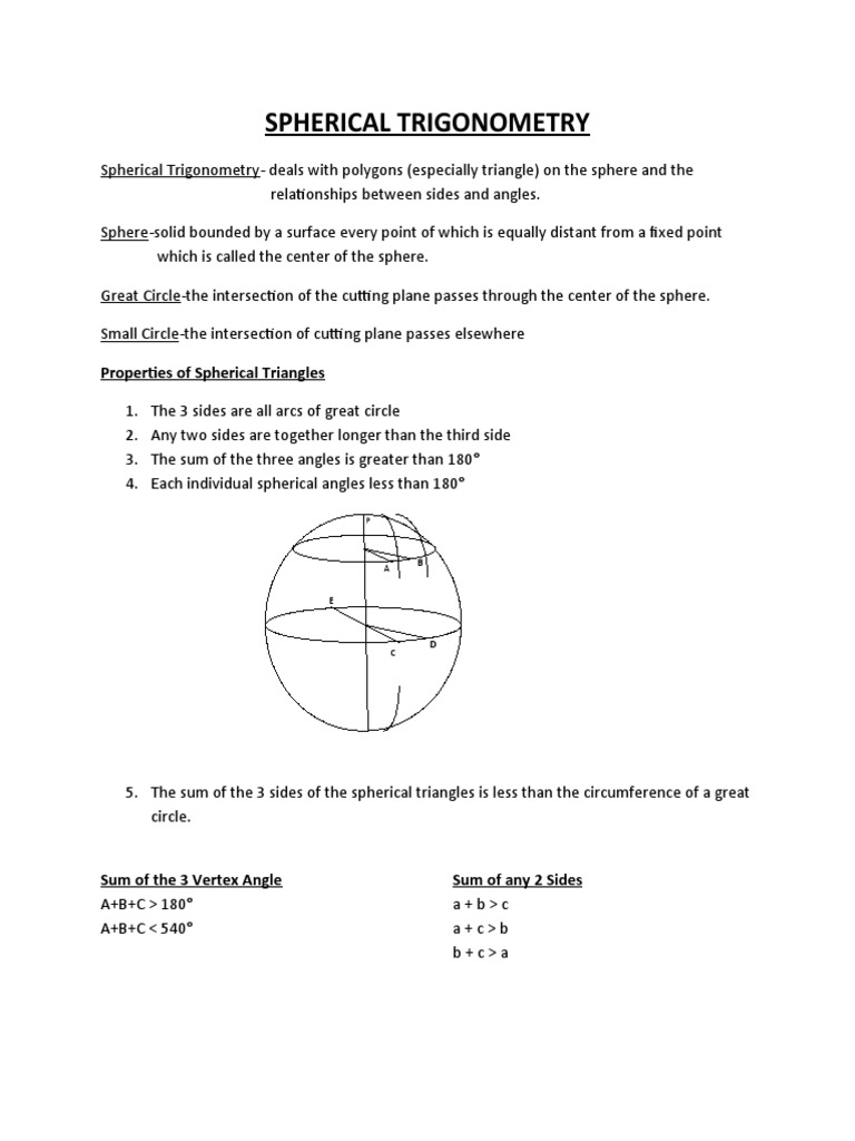 Spherical Trigonometry Basics | PDF