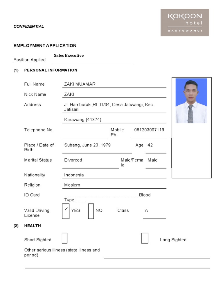Sales Executive Employment Application | PDF