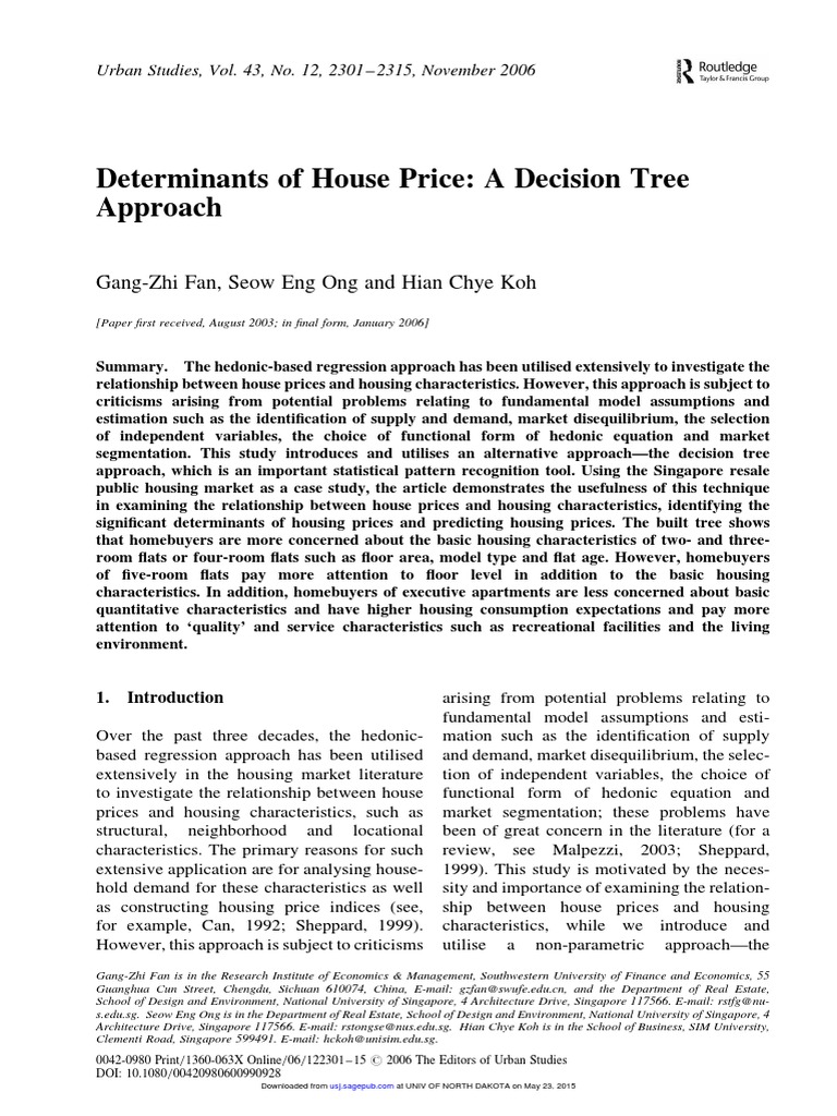Determinants of House Price: A Decision Tree Approach | PDF ...
