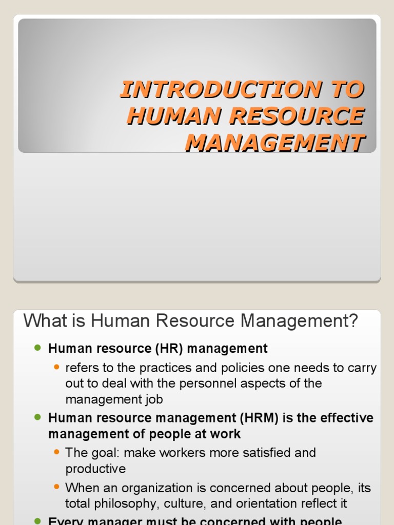Introduction To Human Resource Management | PDF | Human Resource ...