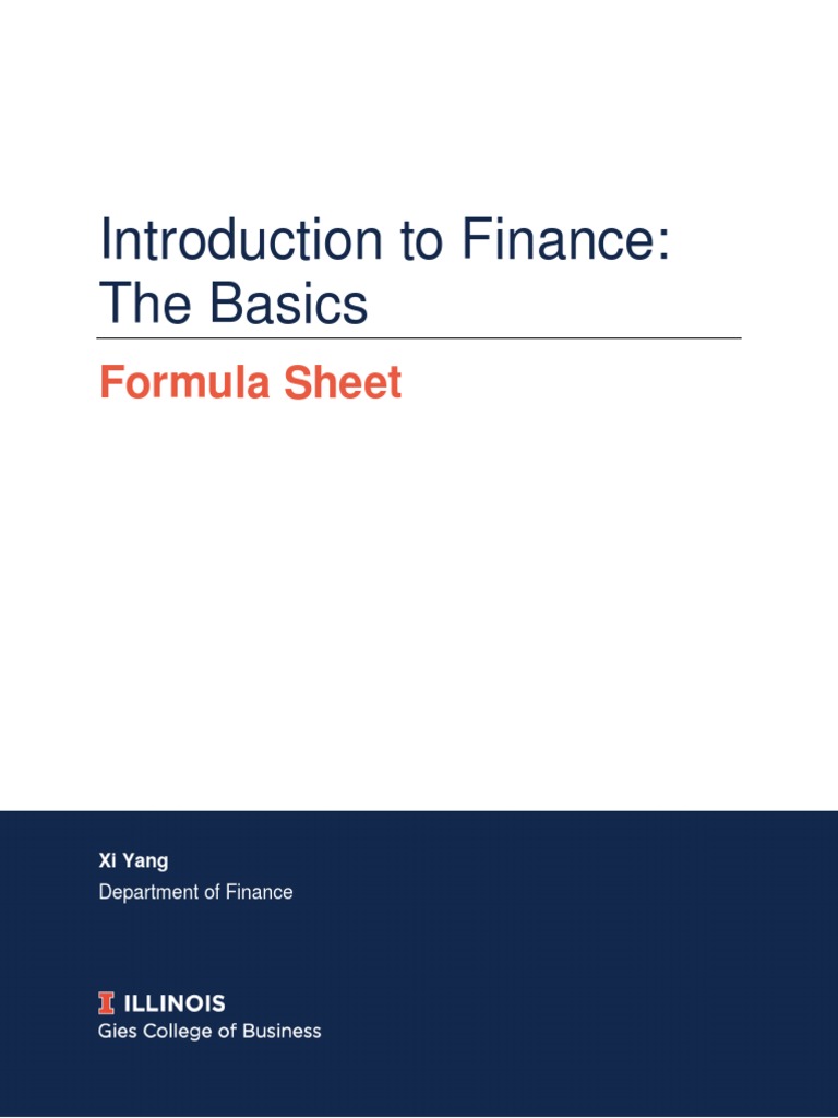 Introduction To Finance: The Basics: Formula Sheet | PDF | Equity ...