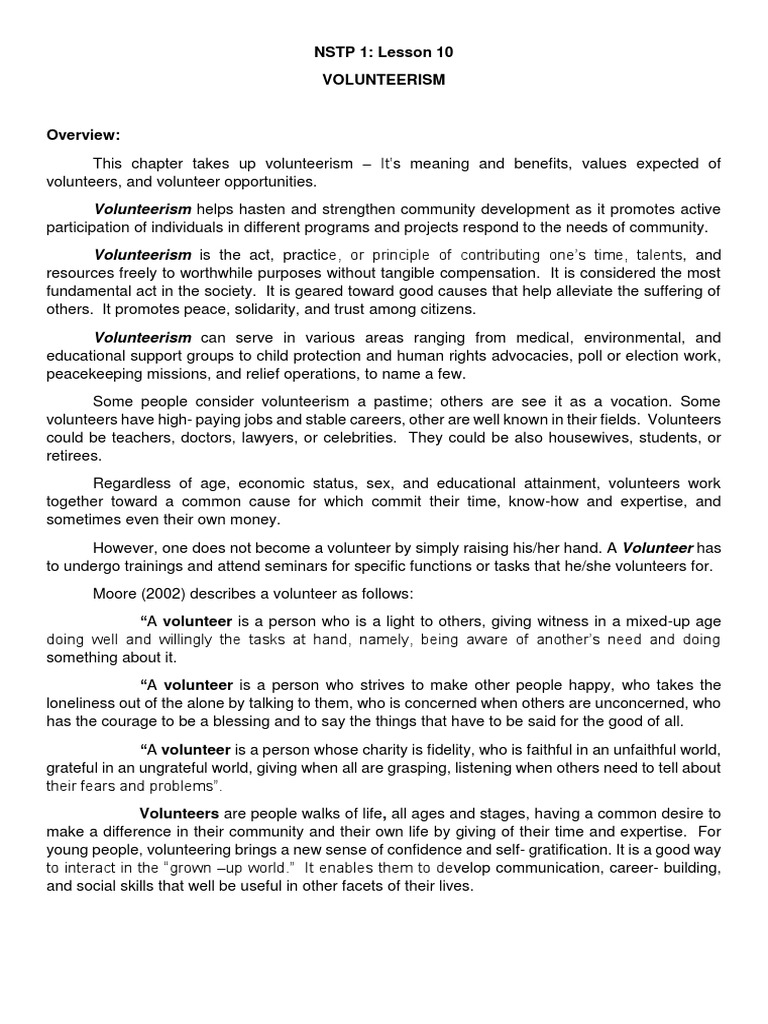 Volunteerism Lesson 10 | Download Free PDF | Volunteering | Grandparent
