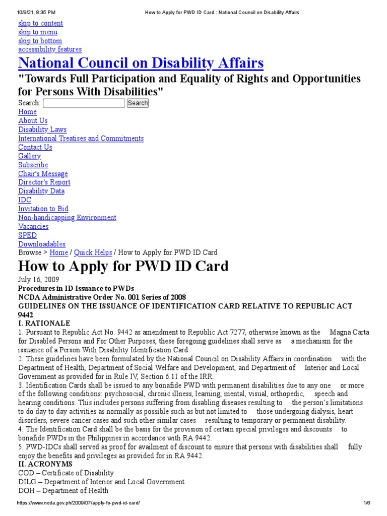 How To Apply For PWD ID Card - National Council On Disability Affairs ...