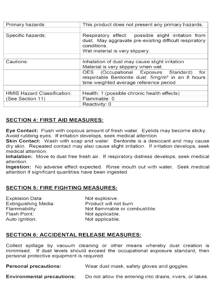 Bentonite Material Safety Data Sheet-2 | PDF