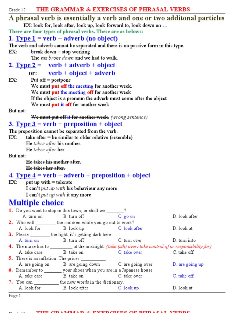 Phrasal Verbs Exercises Key | PDF | Object (Grammar) | Preposition And Postposition