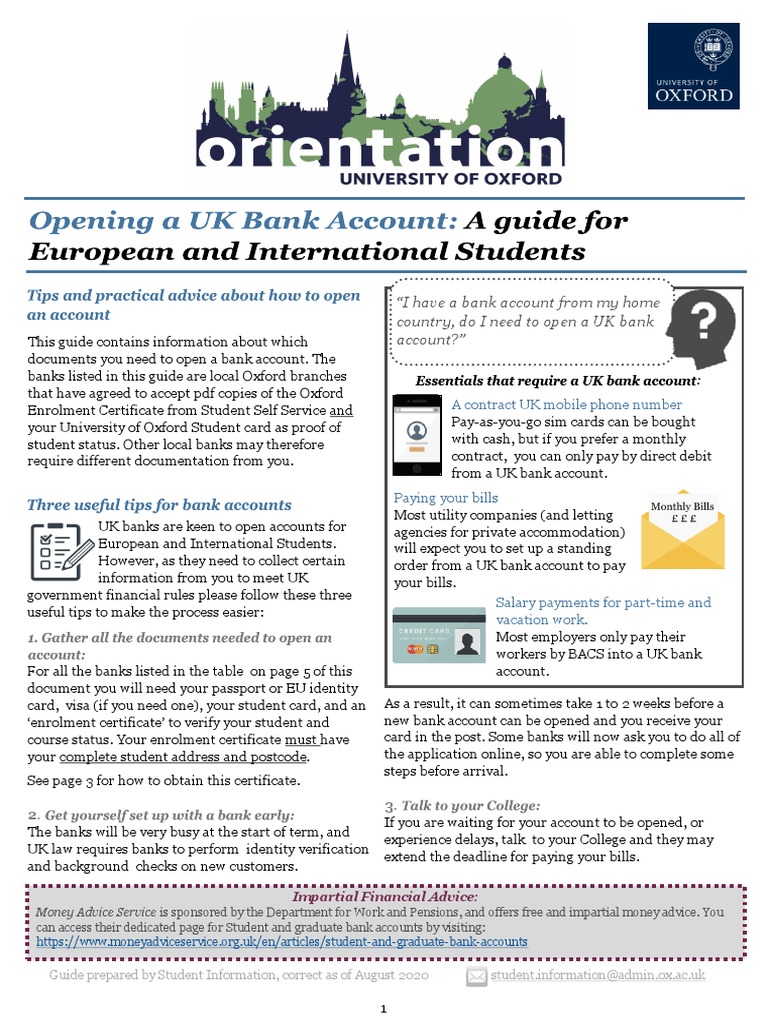 Oxford Bank Account Guide For European and International Students 2020 ...