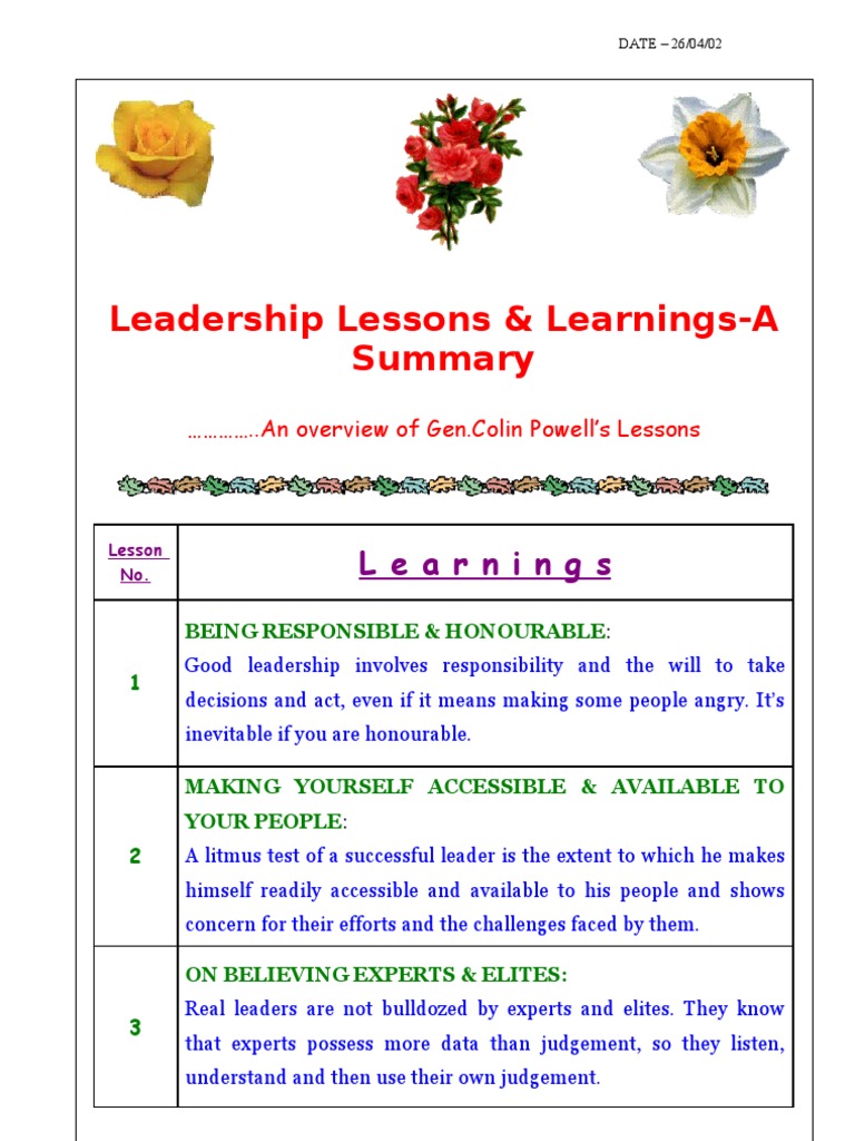 Leadership Lessons & Learnings-A | PDF | Cognition | Psychological Concepts