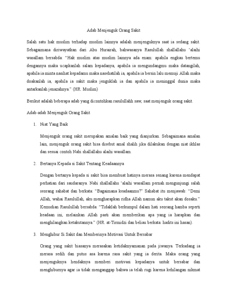 Adab Menjenguk Orang Sakit | PDF | Pengembangan Diri | Agama ...