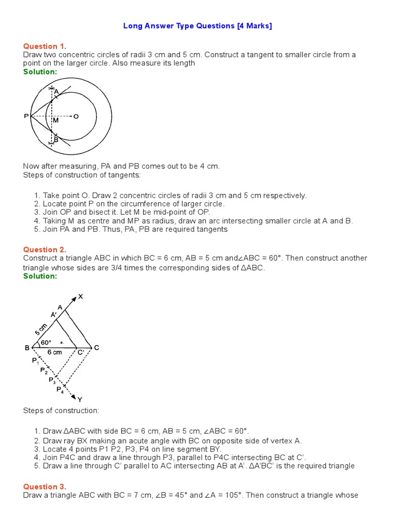 Solution:: Long Answer Type Questions (4 Marks) | PDF | Circle | Triangle