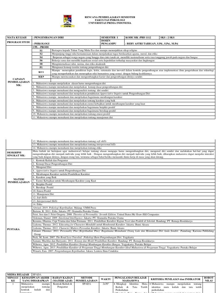 RPS Pengembangan Diri | PDF