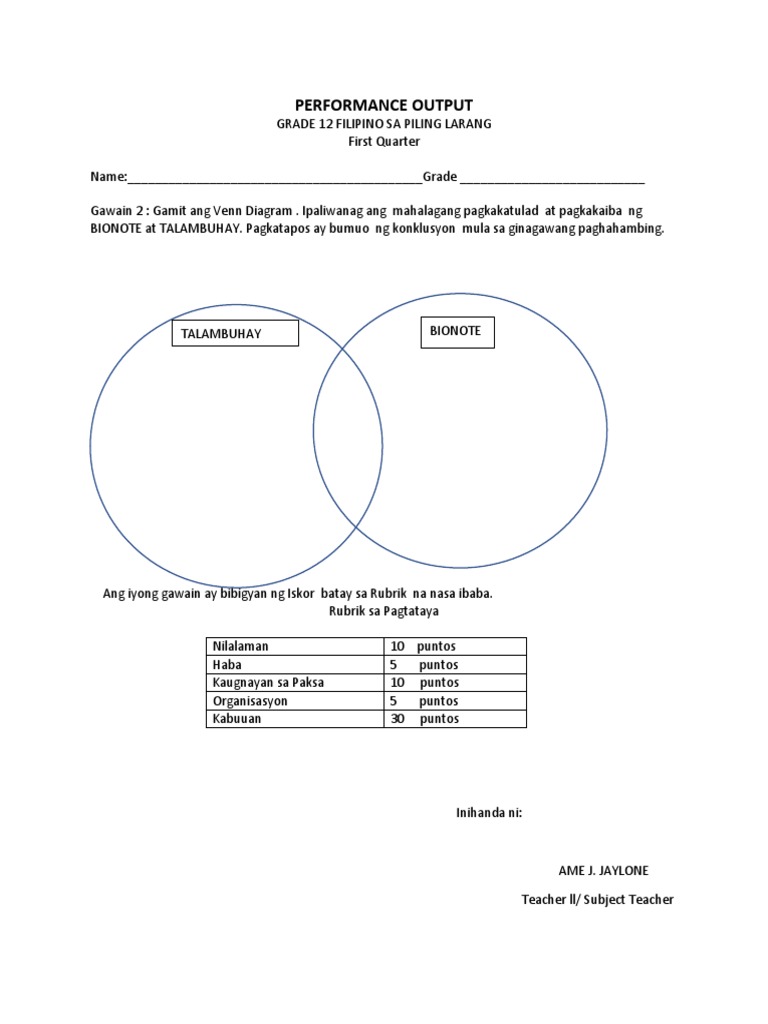 PERFORMANCE OUTPUT Filipino 12 #2 | PDF