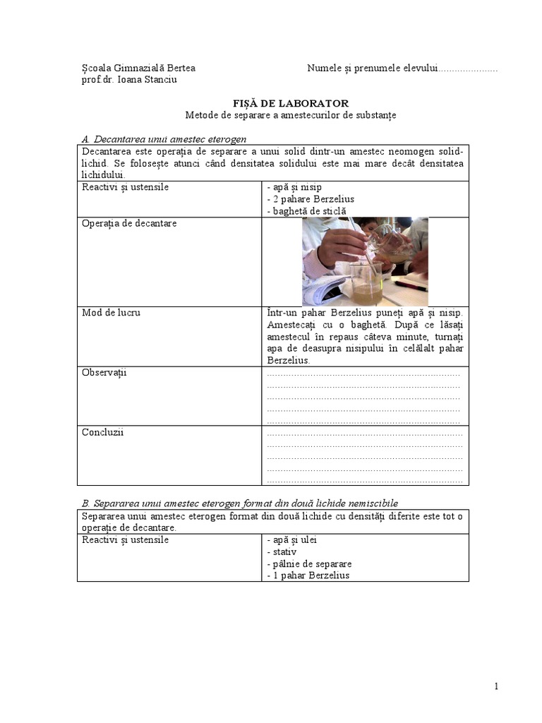 Metode de Separare - Fisa de Laborator | PDF