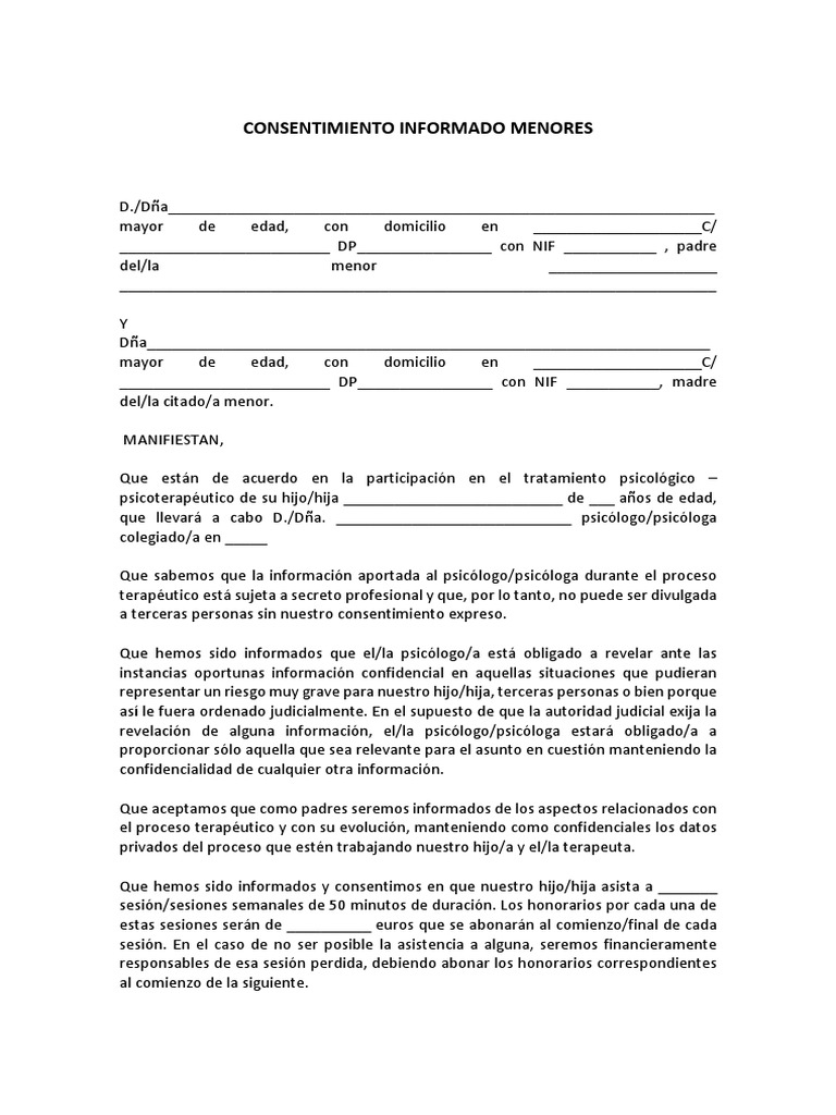 3.4. Modelo Consentimiento-Menores | PDF | Psicólogo