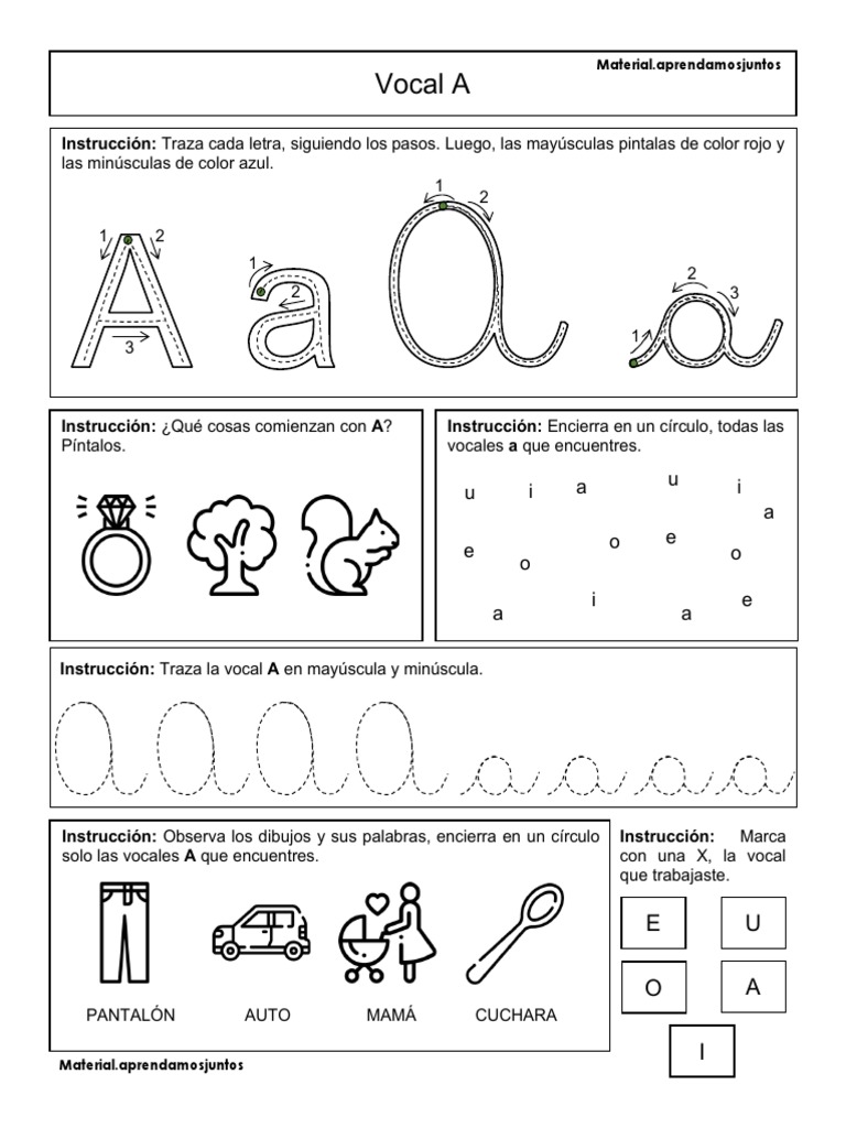 Trabajando con las vocales: lecciones sobre las letras A, E, I, O y U ...