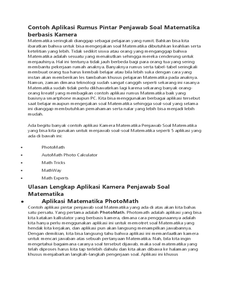 Contoh Aplikasi Rumus Pintar Penjawab Soal Matematika Berbasis Kamera | PDF