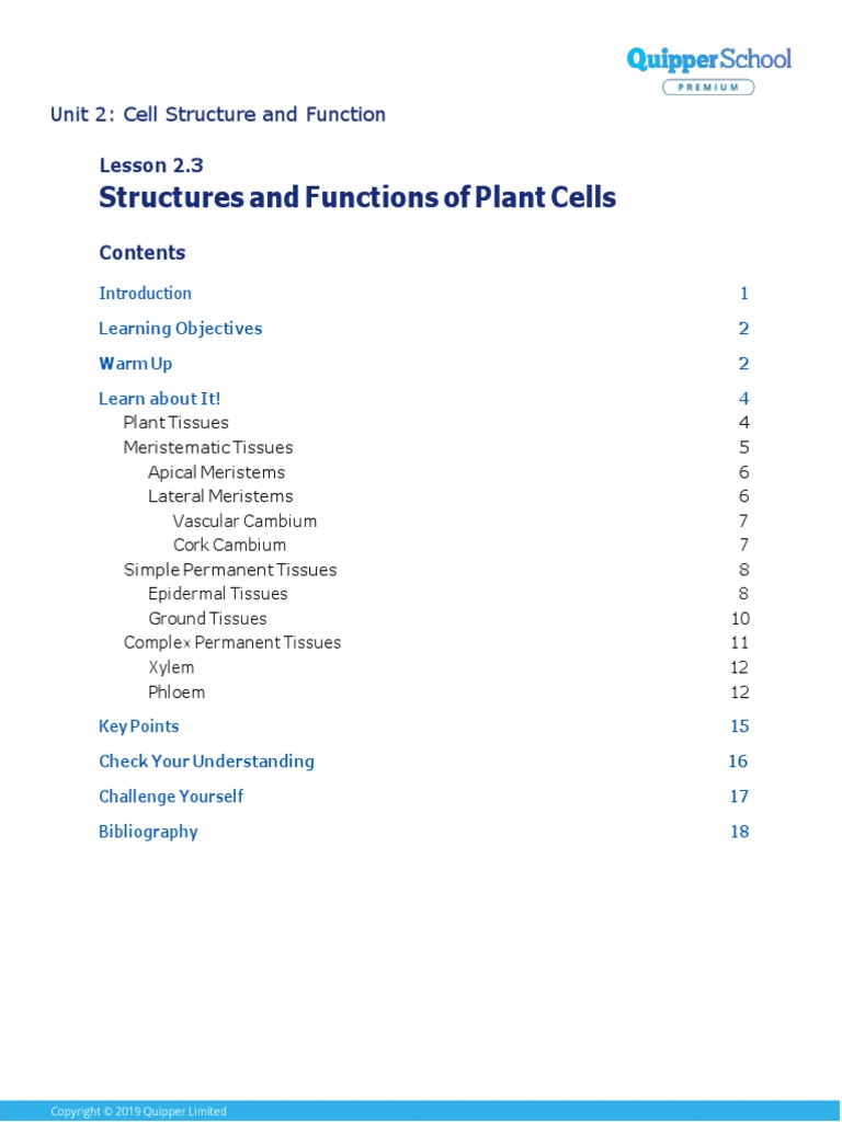 Module 7-Structures and Functions of Plant Cells | PDF | Tissue ...