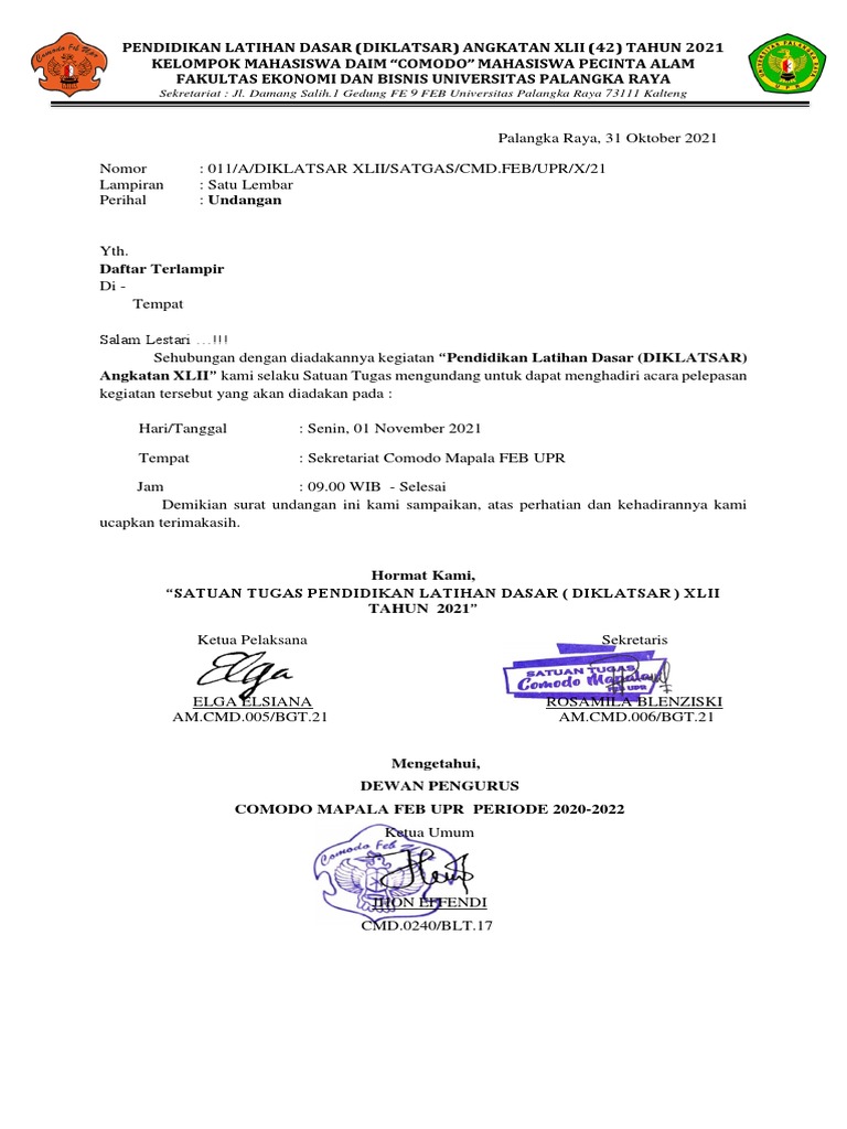 Surat Undangan Untuk Mapala Sekota Palangka | PDF