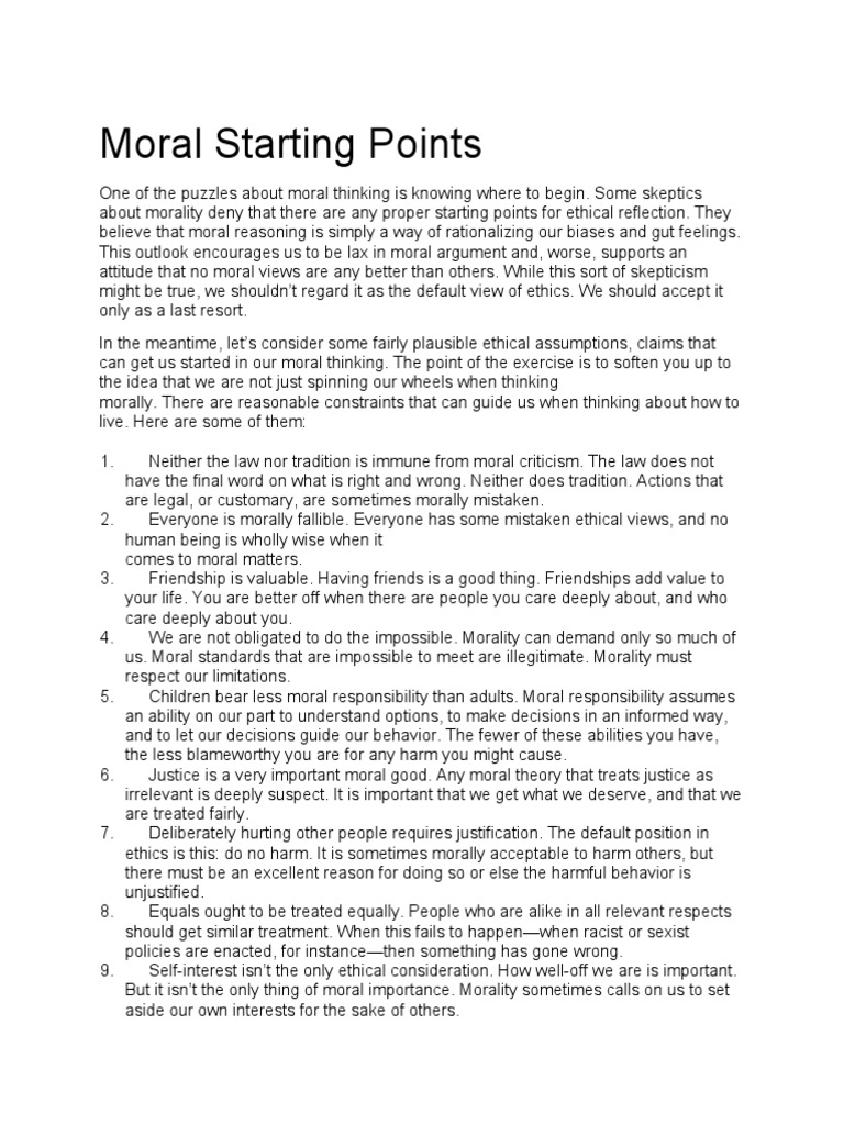 Moral Starting Points | PDF | Morality | Crime & Violence