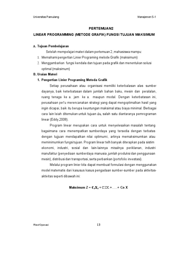 SMJ0283 - 02 - Linear Programming (Metode Grafik) Fungsi Tujuan ...