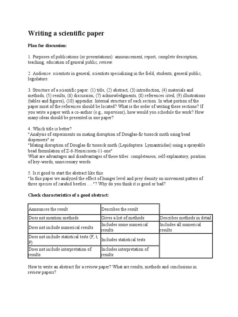Writing A Scientific Paper Plan For Discussion PDF Statistics Data